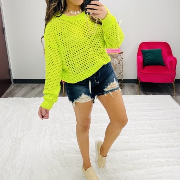 DAVI & DANI | Tops | Davi Dani Neon Yellow Semi Sheer Knit Top Medium ...